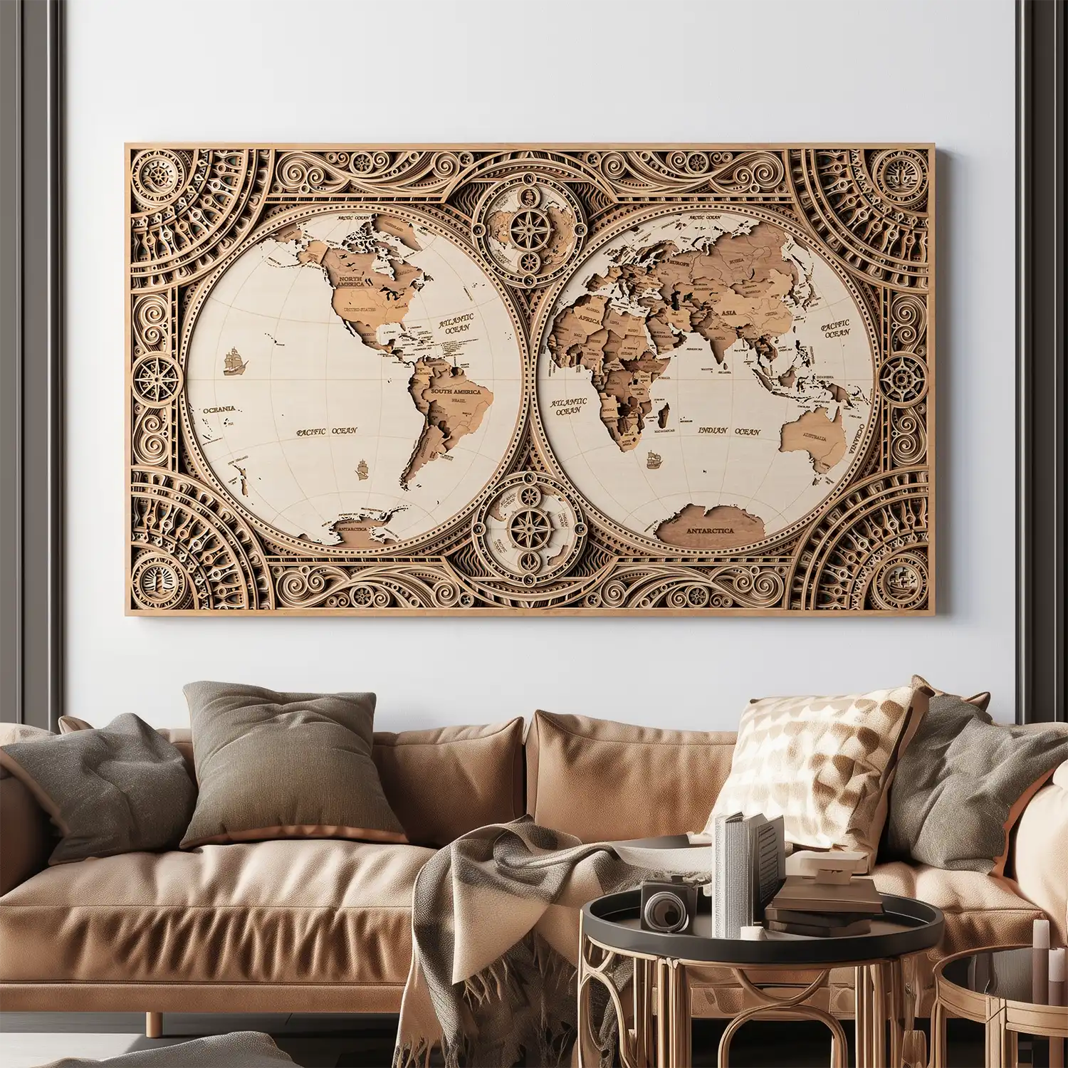 The Grand Navigator: Dual-Hemisphere 3D Wood Map Wood Wall Artwork ...
